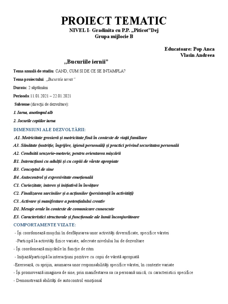 Proiect Tem Bucuriile Iernii | PDF