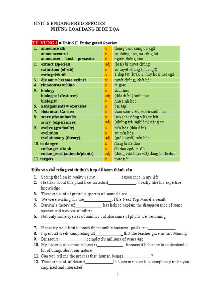 Unit 6 Endangered Species T V NG | PDF