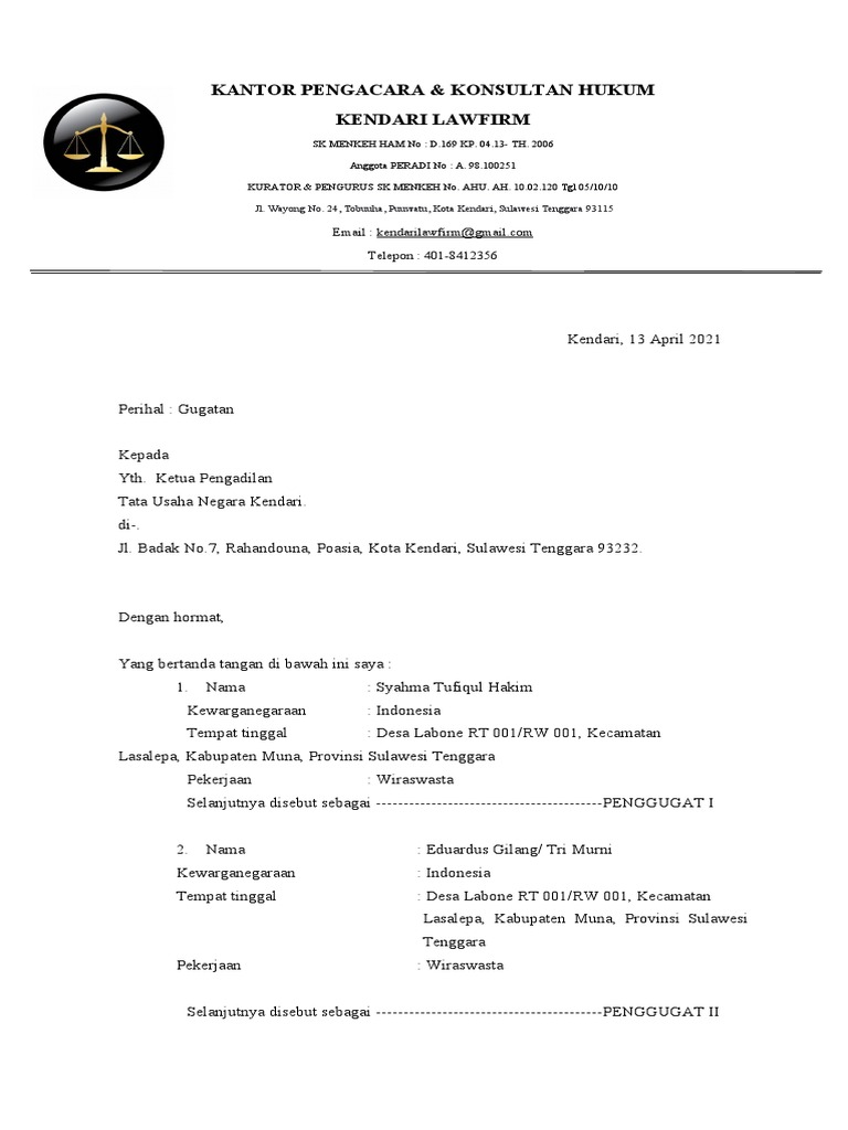 Surat Gugatan Pemberhentian Kepala Desa | PDF