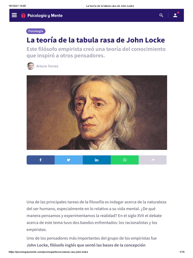 La teoría de la tabula rasa de John Locke | PDF | John Locke | Empirismo