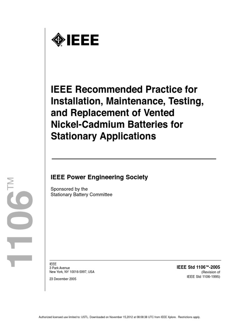 1106-2005 - IEEE Recommended Practice For Installation, Maintenance ...