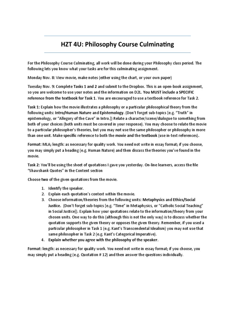 Philosophy Culminating Assignment 2021 2022 | PDF | Immanuel Kant ...