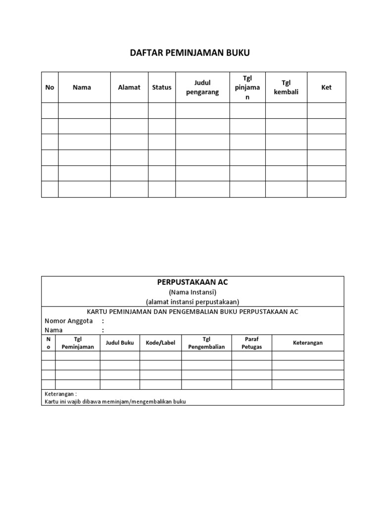Contoh Buku Peminjaman Perpustakaan | PDF
