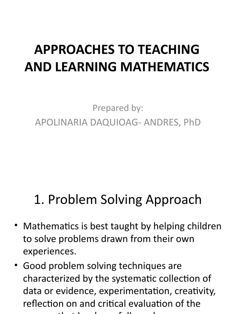 Approaches To Teaching and Learning Mathematics | PDF | Mathematics ...