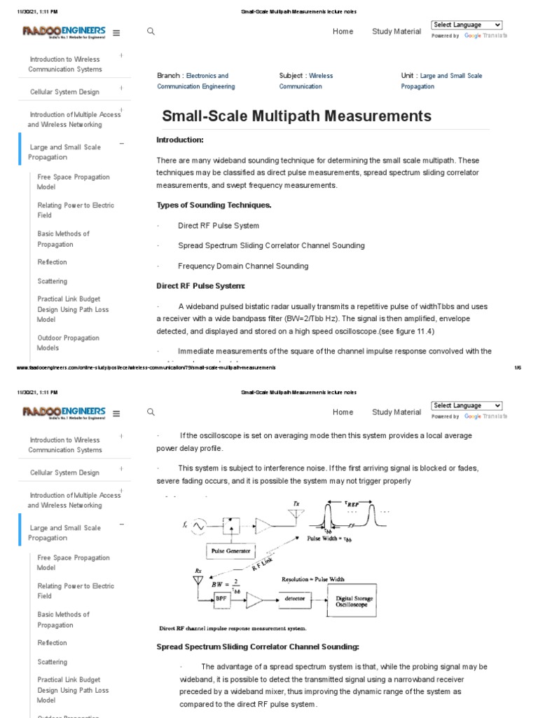 Small-Scale Multipath Measurements Lecture Notes | PDF | Radio ...
