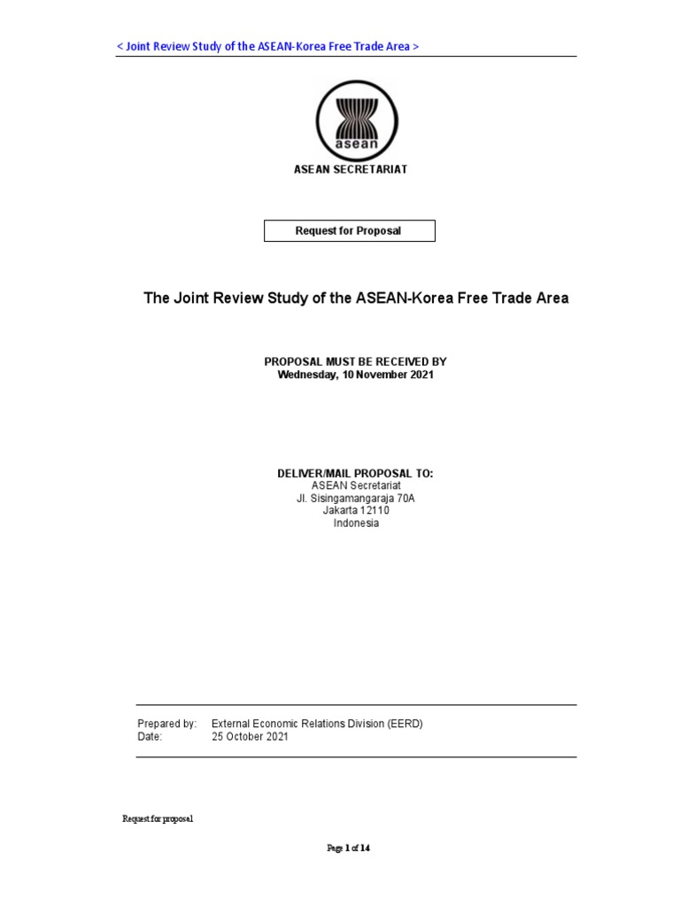 ASEAN-Korea Free Trade Area Review Proposal | PDF | Request For ...