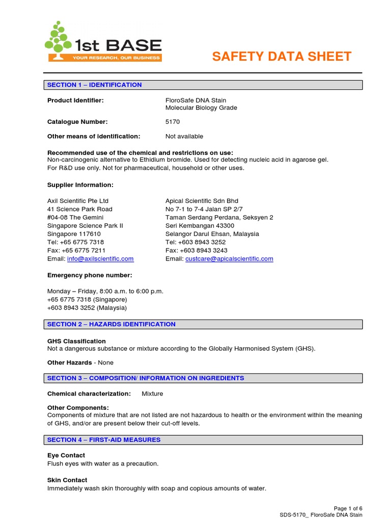 Safety Data Sheet: Section 1 - Identification | PDF | Dangerous Goods ...