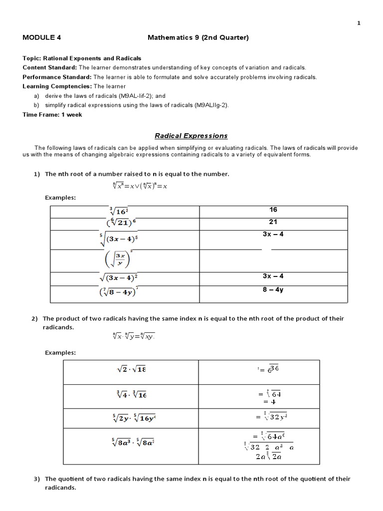 Rational Exponents and Radical Expressions: Simplifying Radical ...