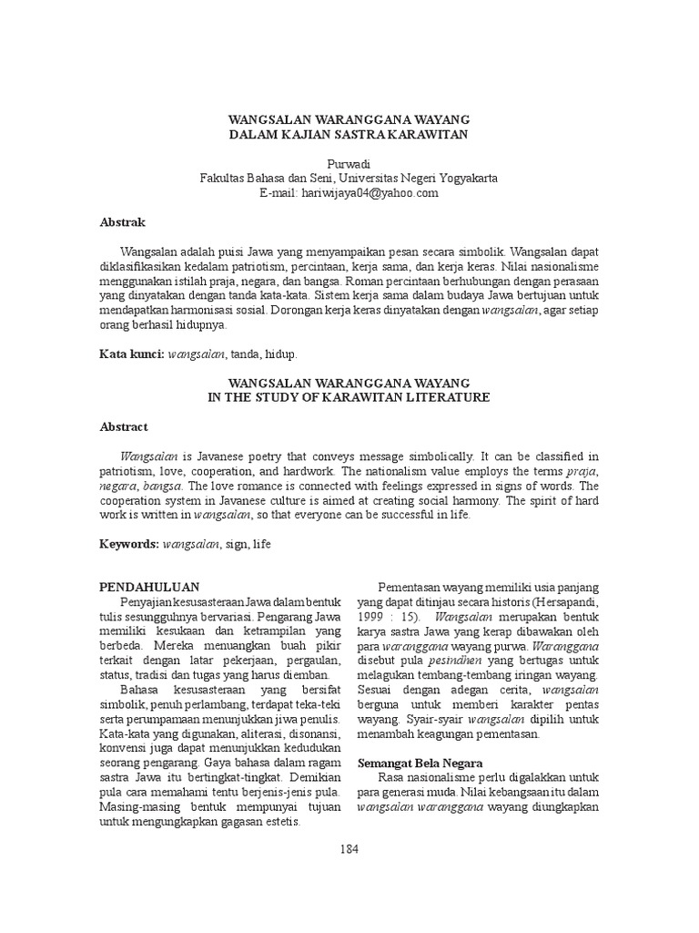 Wangsalan Waranggana Wayang Dalam Kajian Sastra Ka | PDF | Puisi