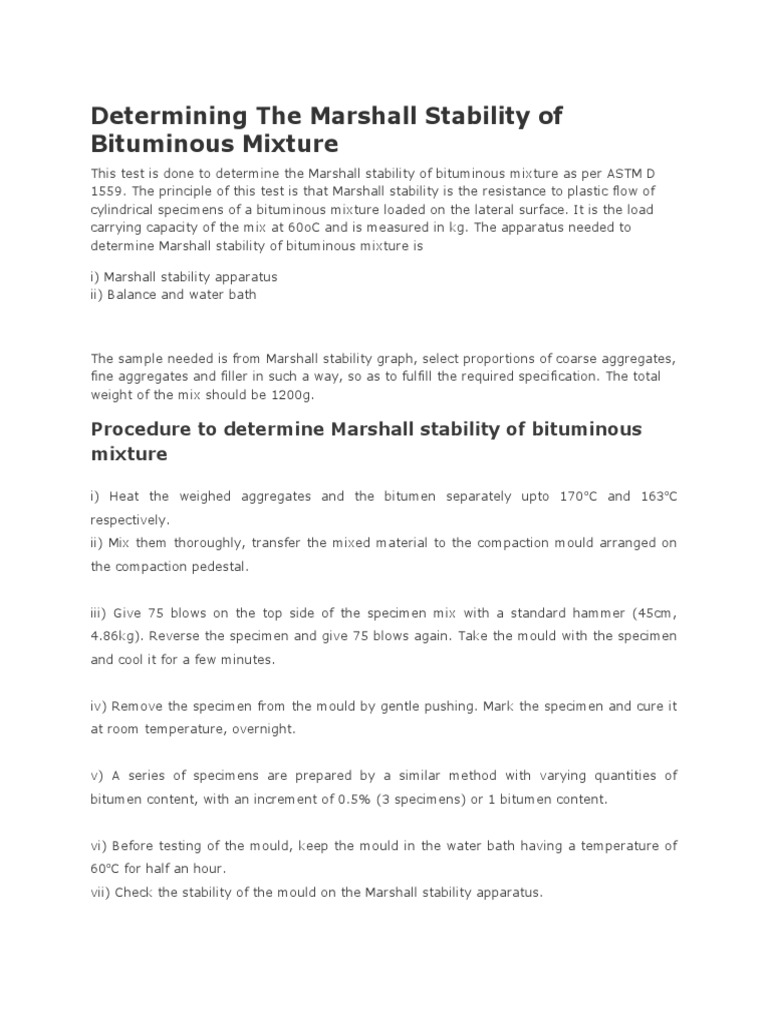 Procedure To Determine Marshall Stability of Bituminous Mixture | PDF ...