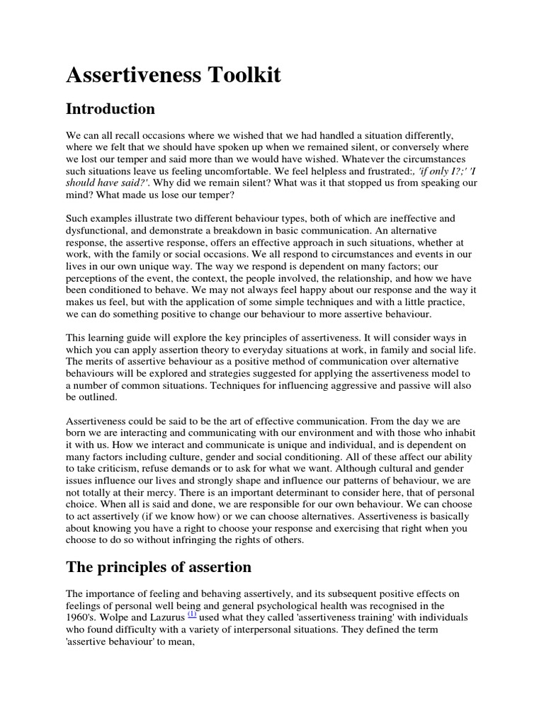 Assertiveness Toolkit | PDF | Body Language | Perception