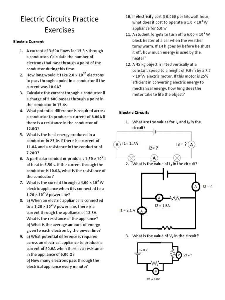 Electric Circuits Practice Exercises | PDF | Electrical Resistance And ...