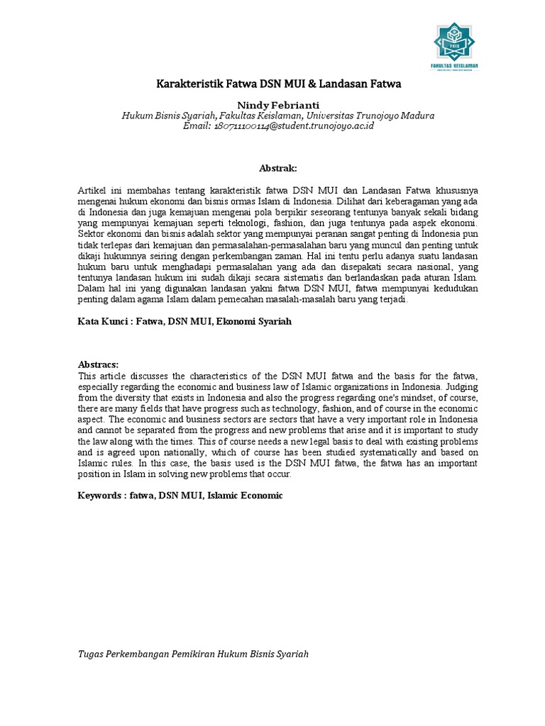 Karakteristik Fatwa DSN MUI & Landasan Fatwa | PDF