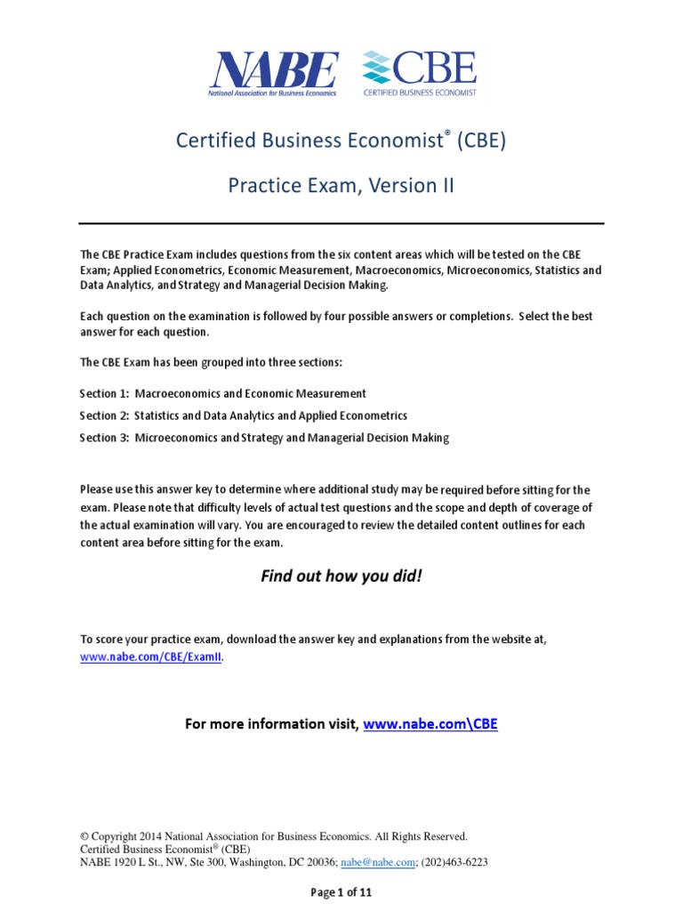 Certified Business Economist (CBE) Practice Exam, Version II | PDF ...