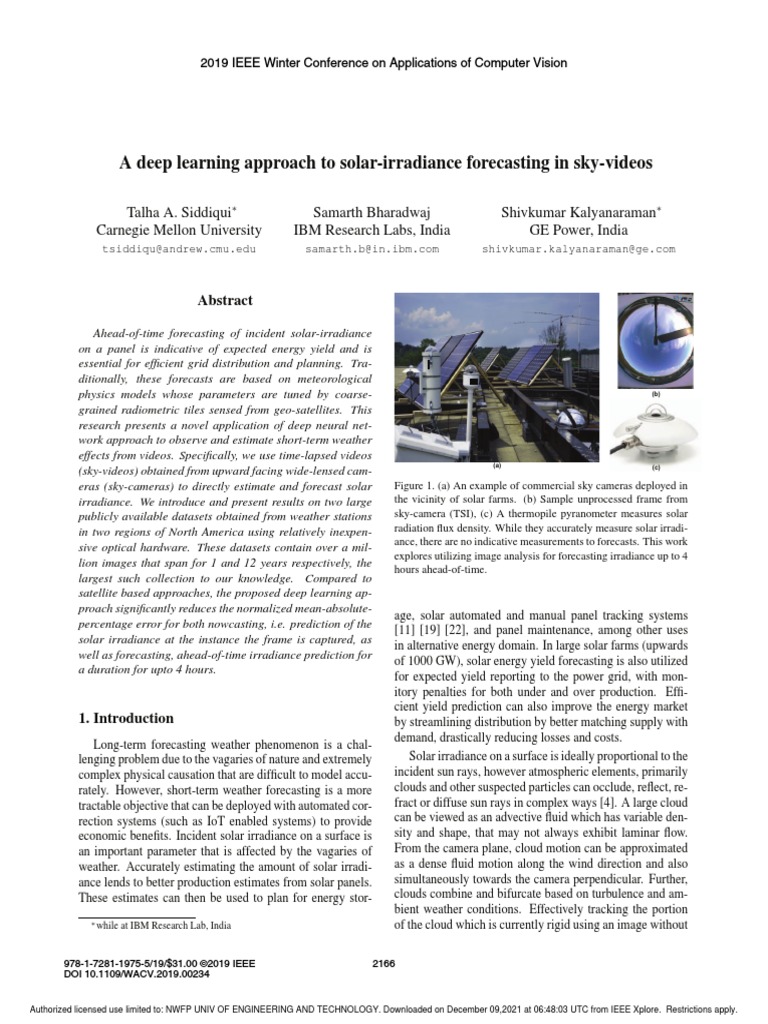 A Deep Learning Approach To Solar-Irradiance Forecasting in Sky-Videos | Download Free PDF ...