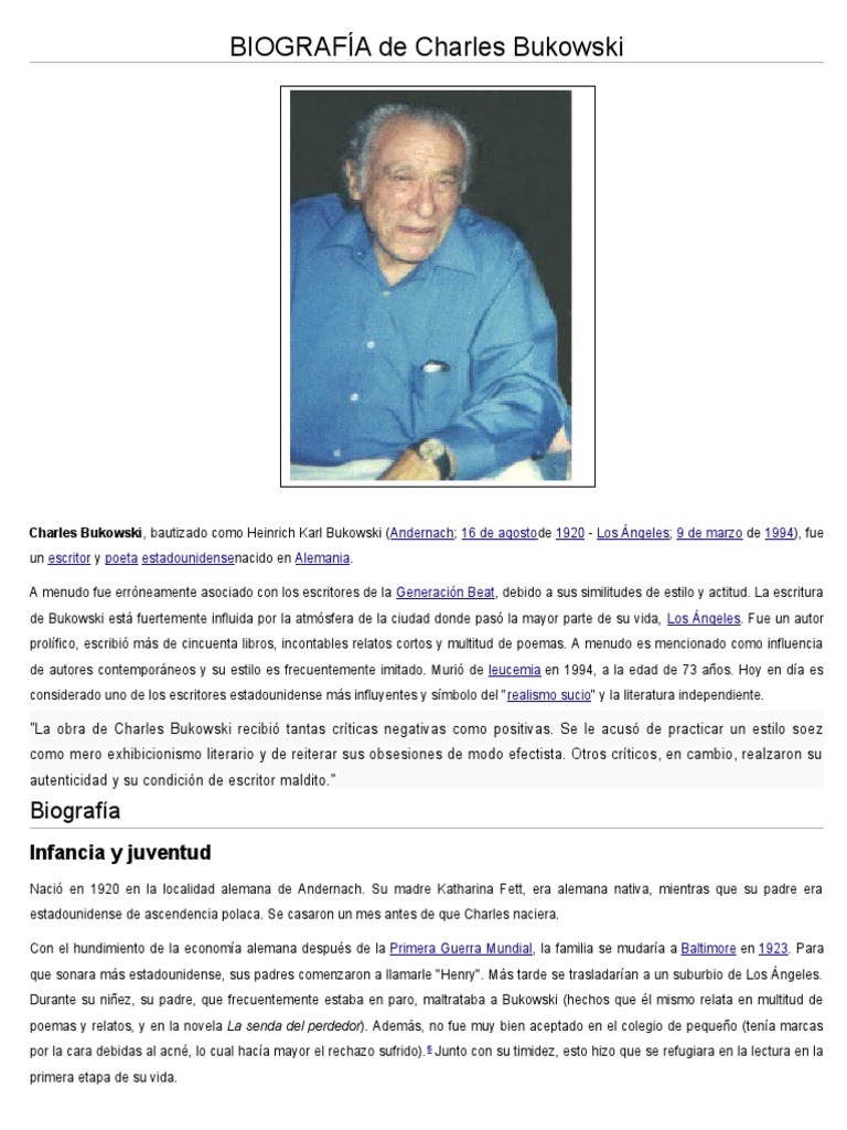 BIOGRAFÍA de Charles Bukowski | PDF