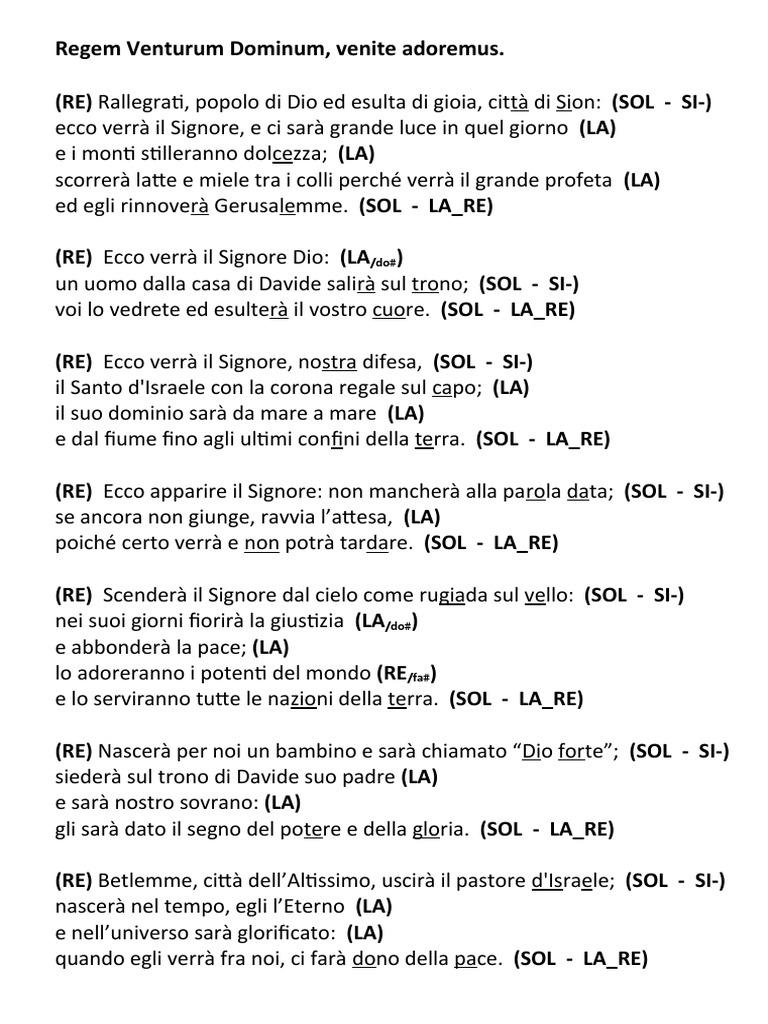 Regem Venturum Dominum (Accordi) | PDF
