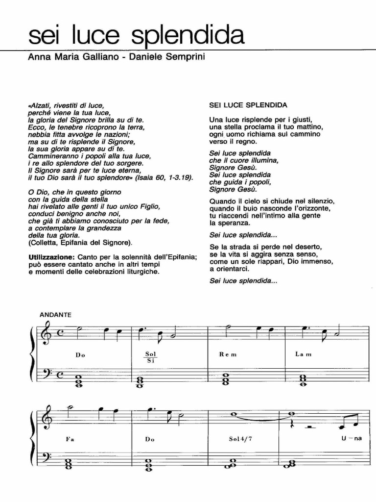 Sei Luce Splendida | PDF