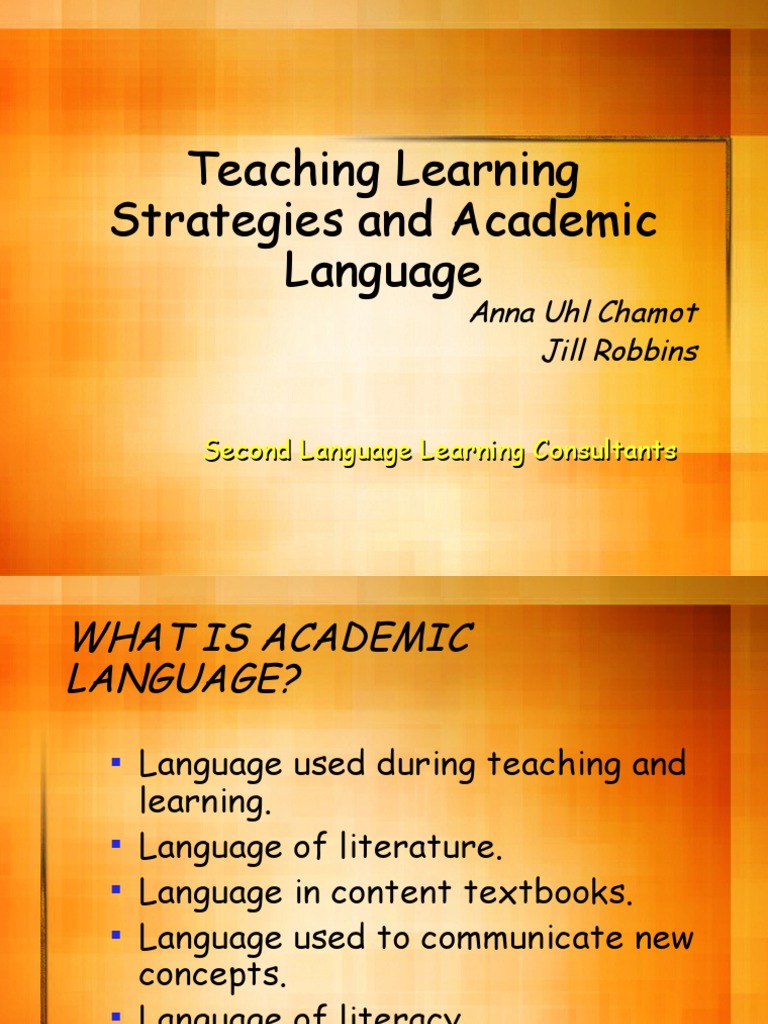 Teaching Learning Strategies and Academic Language: Anna Uhl Chamot ...