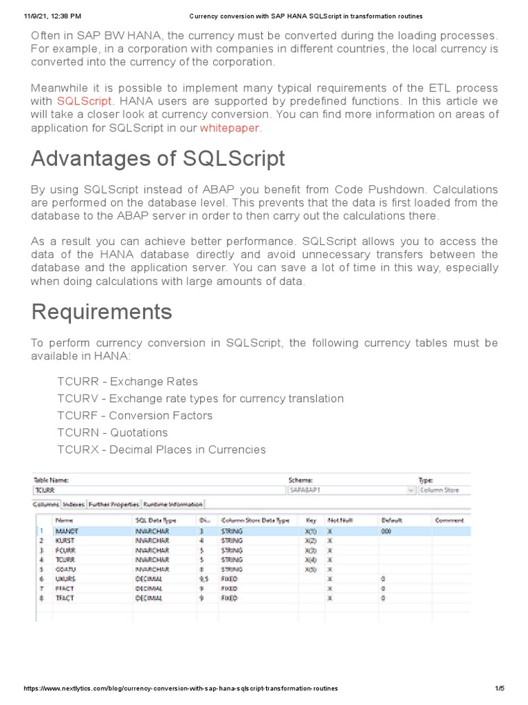 SAP HANA SQLScript for Currency Conversion | PDF | Exchange Rate | Subroutine
