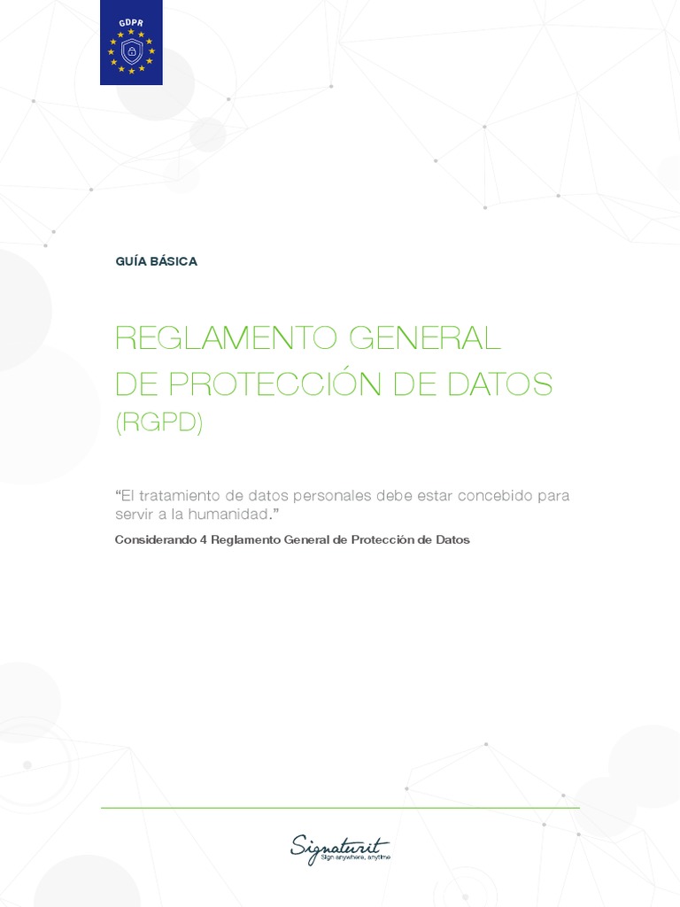 RGPD GDPR Guia Basica Reglamento Europeo Proteccion Datos Signaturit | PDF