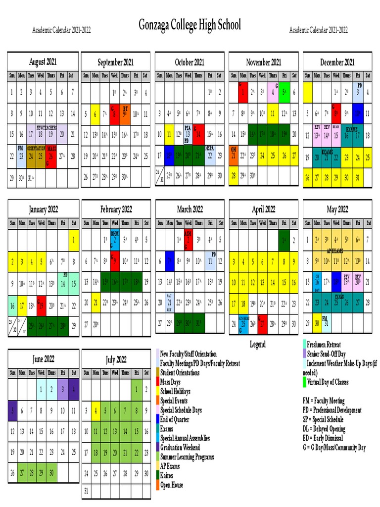 2021-22 Year at A Glance Calendar | PDF