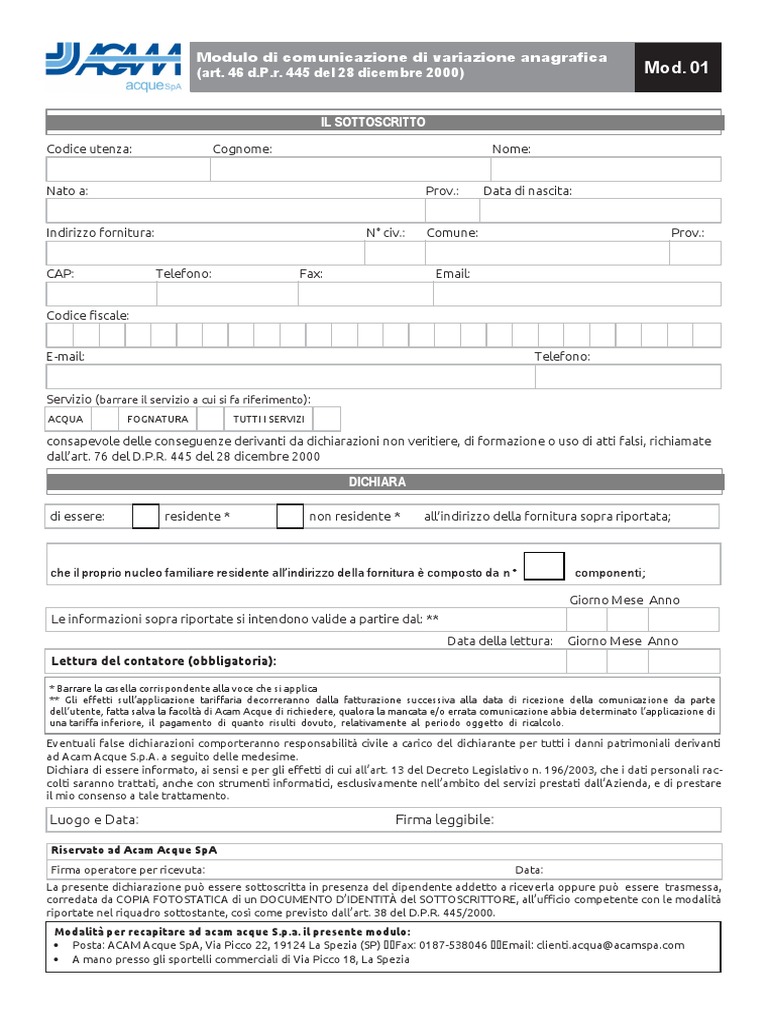 01 Variazione Anagrafica Finale | PDF