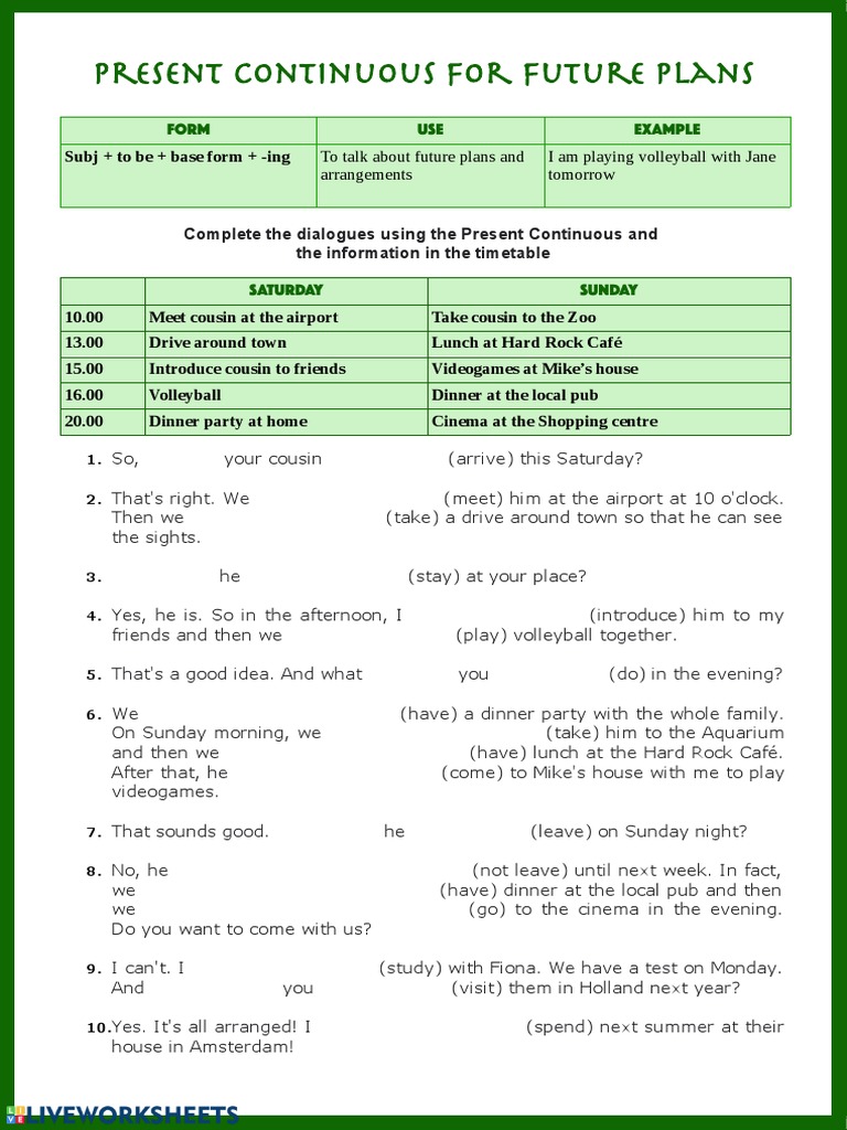 Present Continuous For Future Plans: Form Use Example | PDF