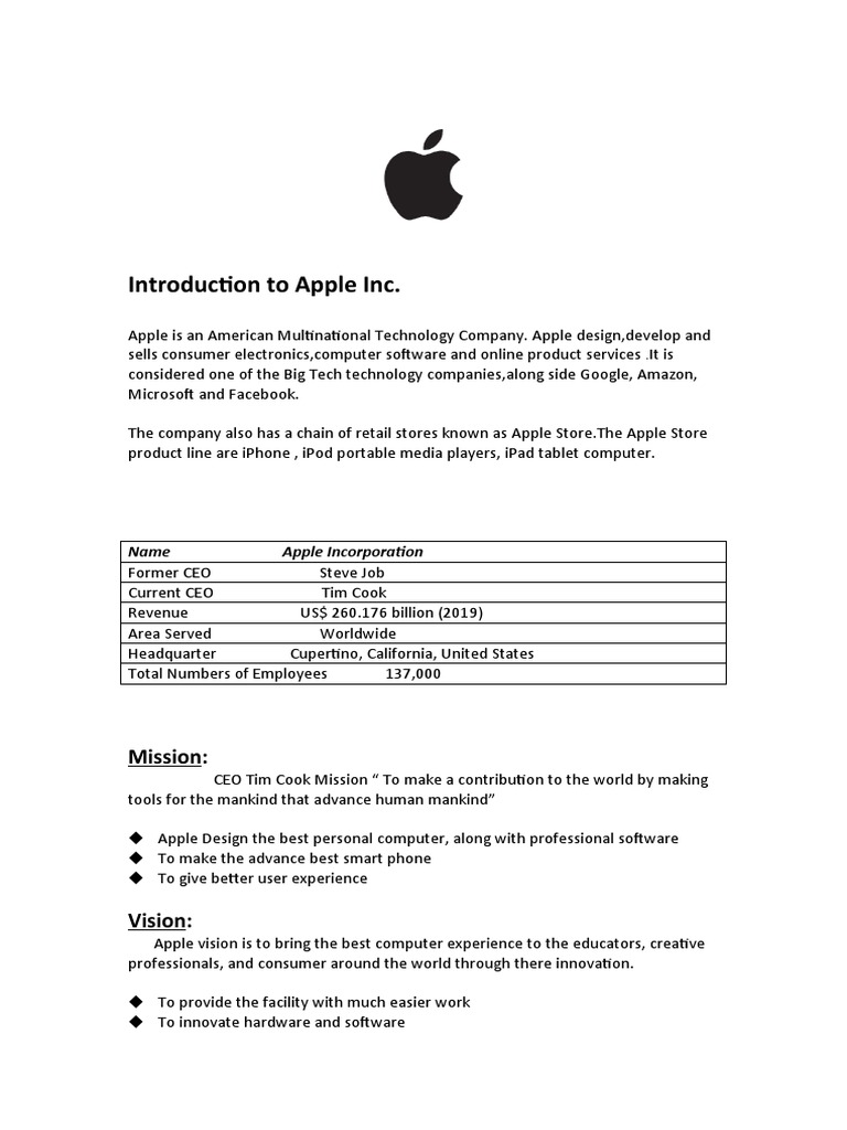 Introduction To Apple Inc.: Mission | PDF | Apple Inc. | I Phone