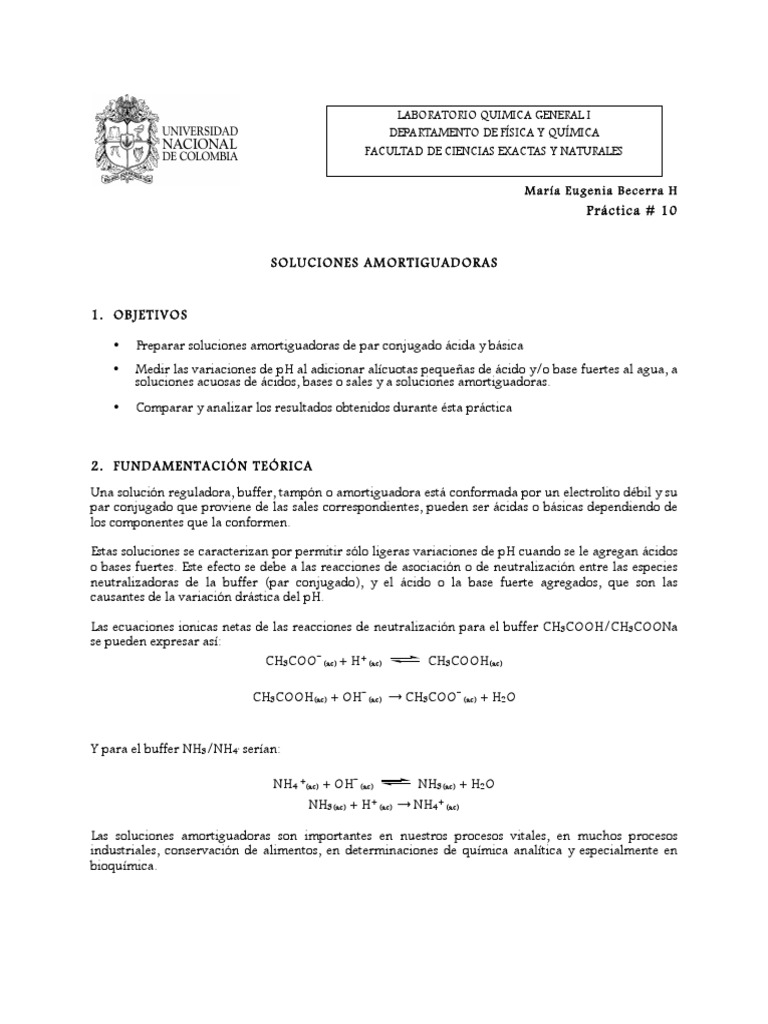Practica N°10 Soluciones Amortiguadoras | PDF | Solución tampón | Ph