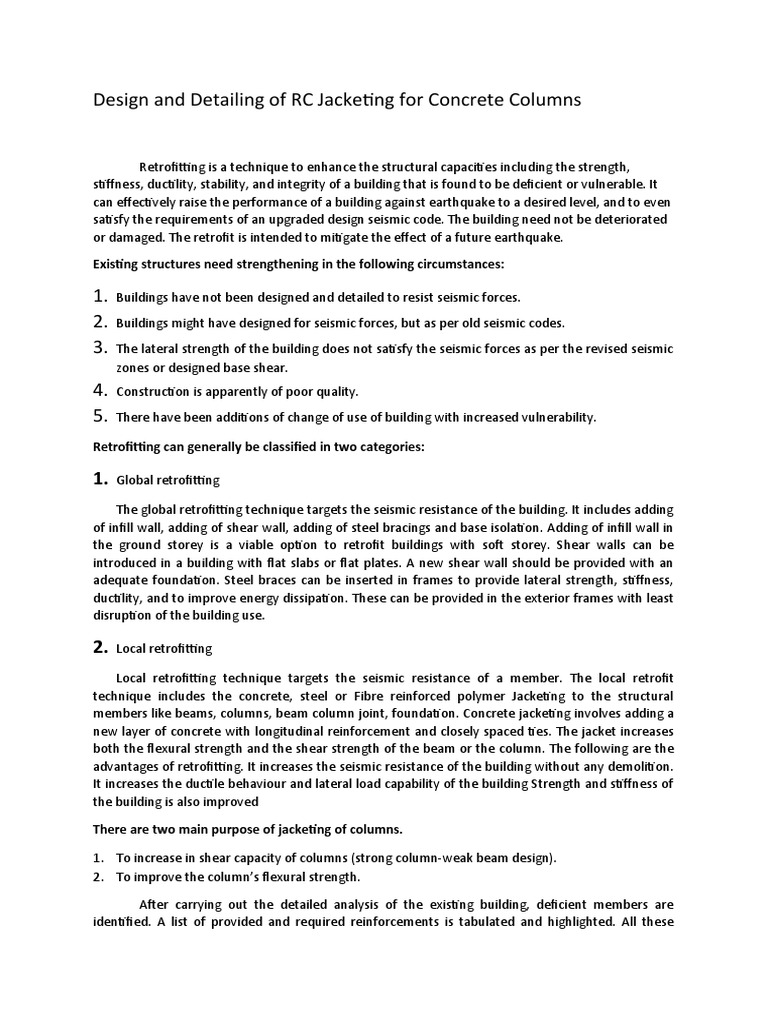 Design and Detailing of RC Jacketing For Concrete Columns | PDF ...