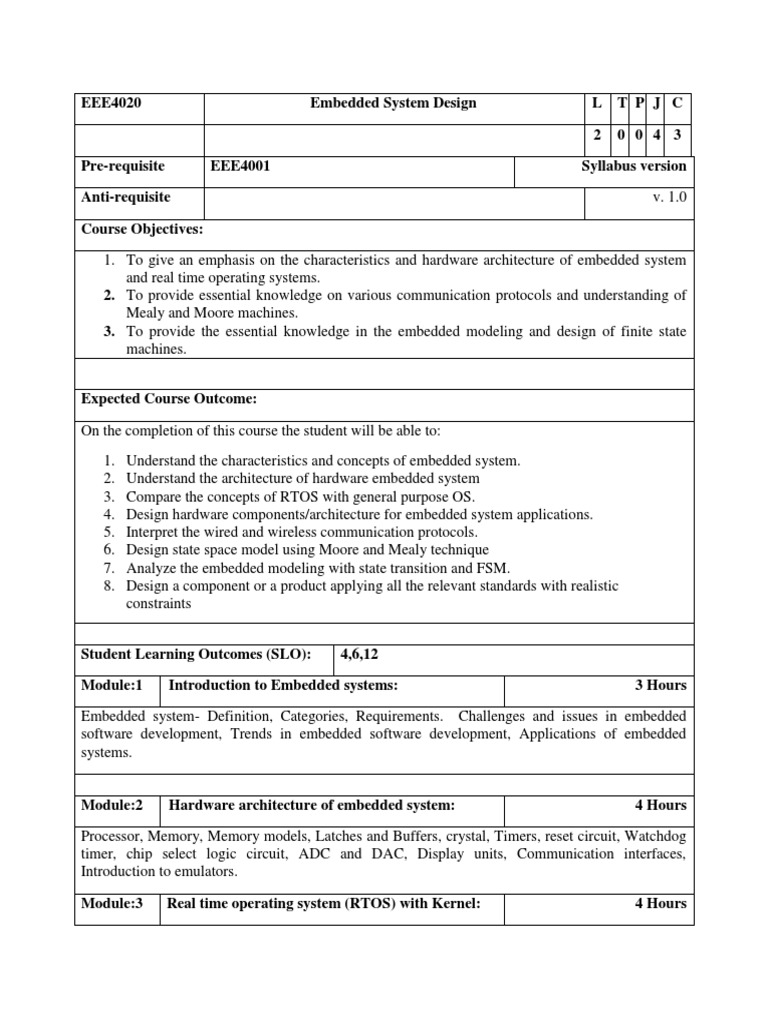 Syllabus | PDF | Embedded System | Operating System