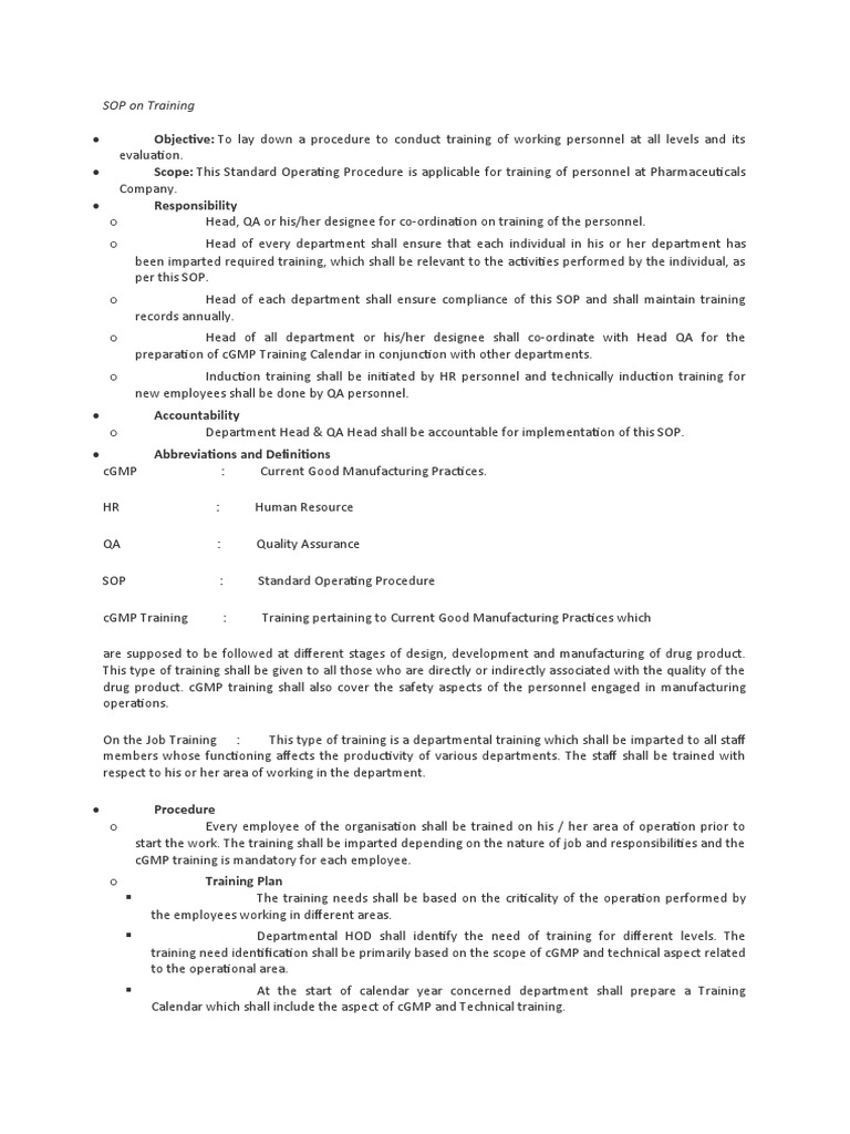 SOP On Training | PDF | Quality Assurance | Business