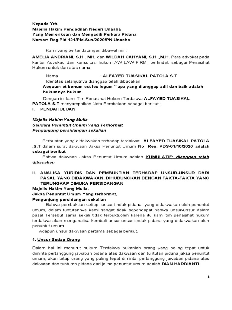 10 Nota Pembelaan (Pledoi) | PDF