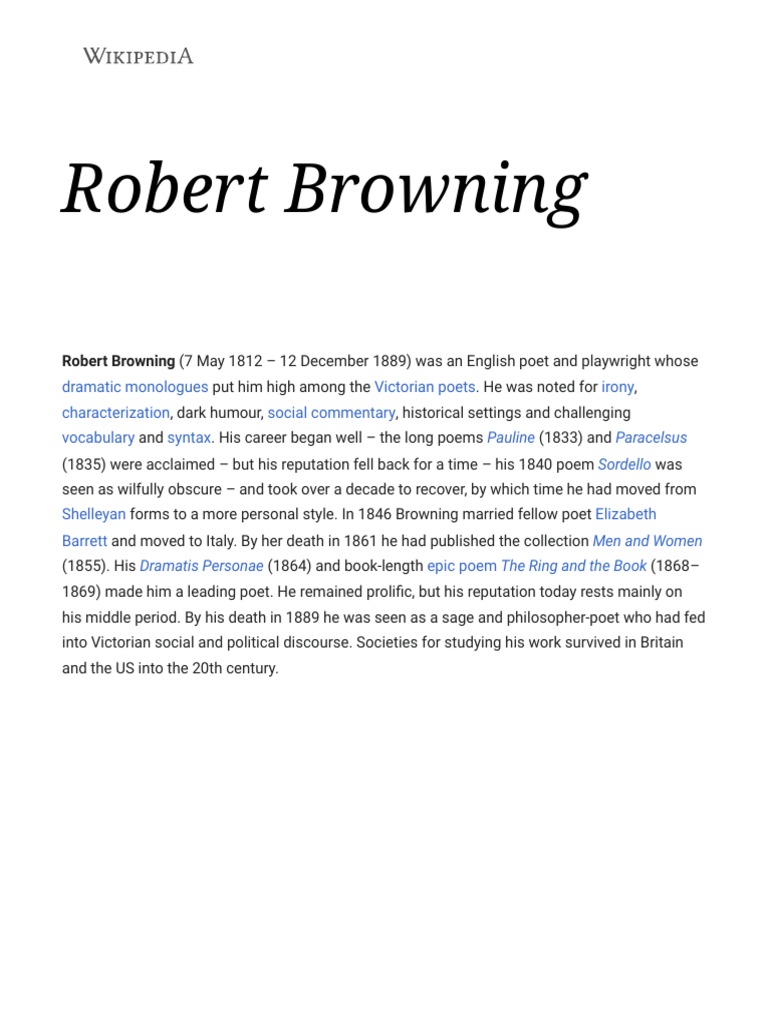 Robert Browning - Wikipedia | PDF | Robert Browning