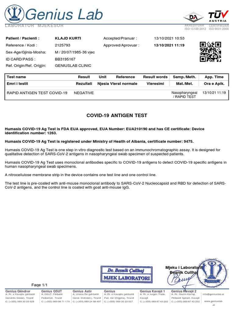 COVID-19 Antigen Test Result | PDF | Medical Specialties | Clinical ...
