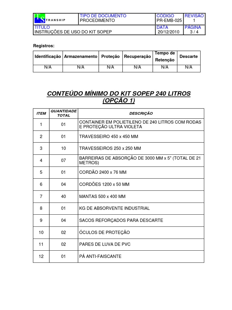 Kit SOPEP instruções | PDF