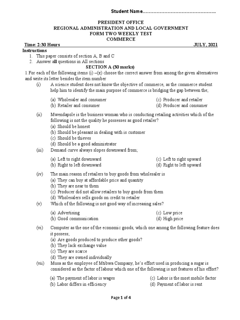 Student Name .. President Office Regional Administration and Local ...