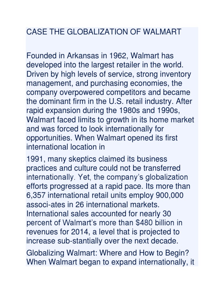 Walmart's Global Expansion Strategy | PDF | Walmart | Retail