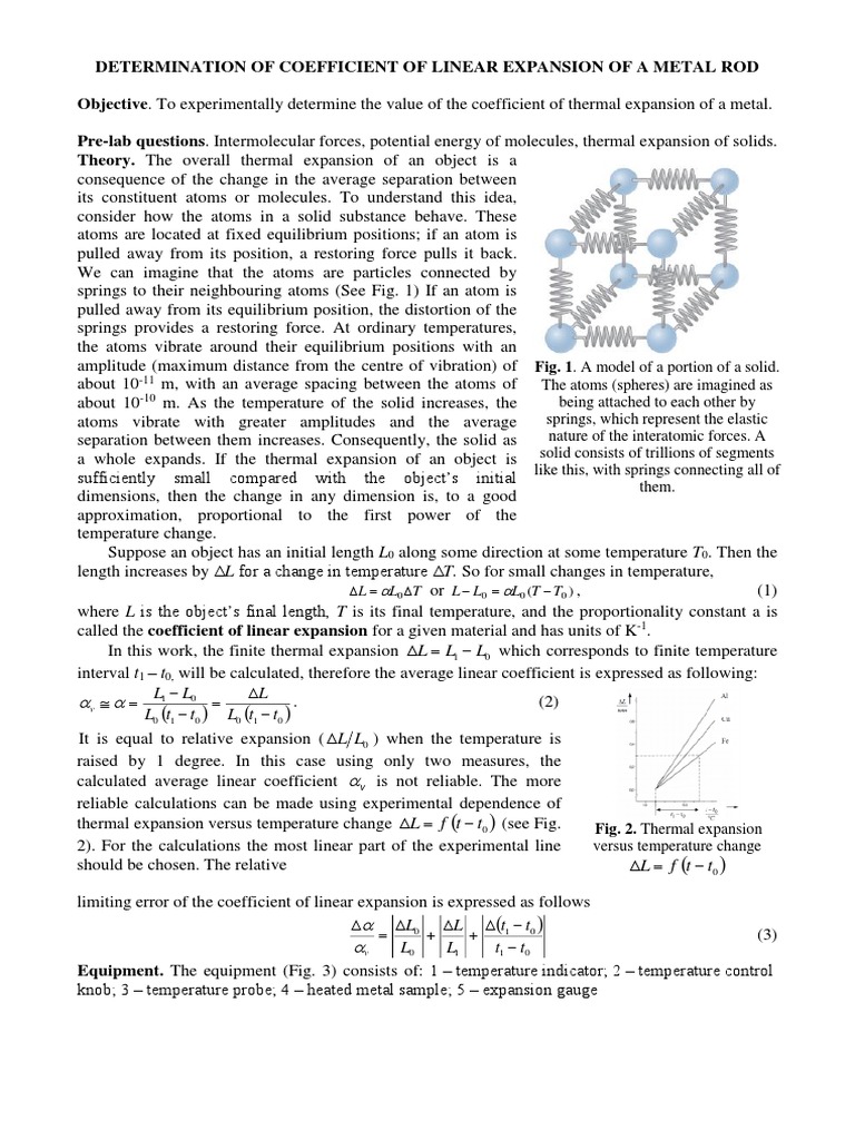 Determination of Coefficient of Linear Expansion of A Metal Rod - Lab ...