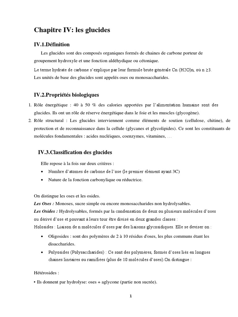 Chapitre IV - Glucides | PDF | Glucide | Amidon