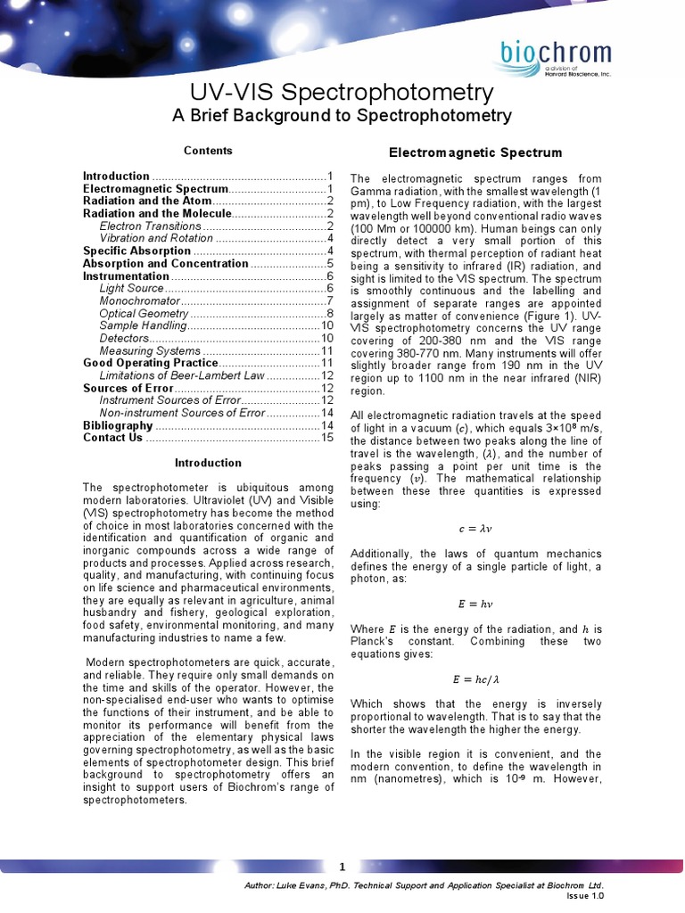 UV-VIS Spectrophotometry: A Brief Background To Spectrophotometry | PDF | Ultraviolet–Visible ...