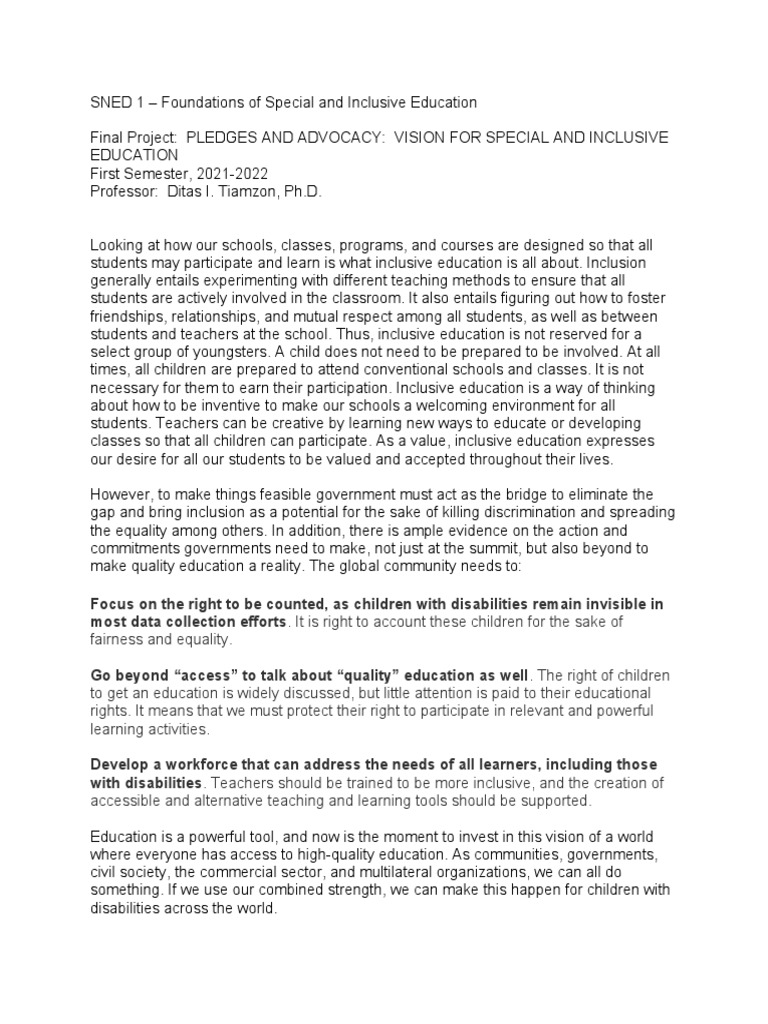 Sned 1 - Final Writing Output | Download Free PDF | Inclusion ...