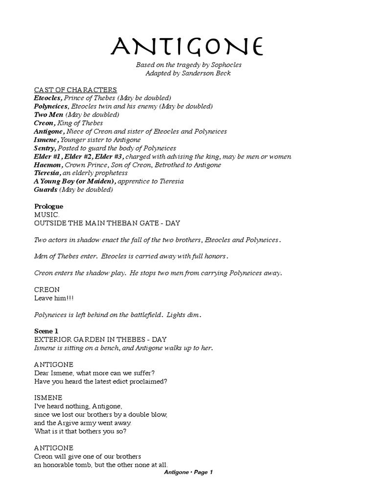 Antigone (Beck) SCRIPT | PDF | Oedipus | Boeotian Mythology