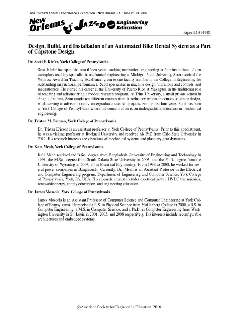 Design Build and Installation of An Automated Bike Rental System As A ...