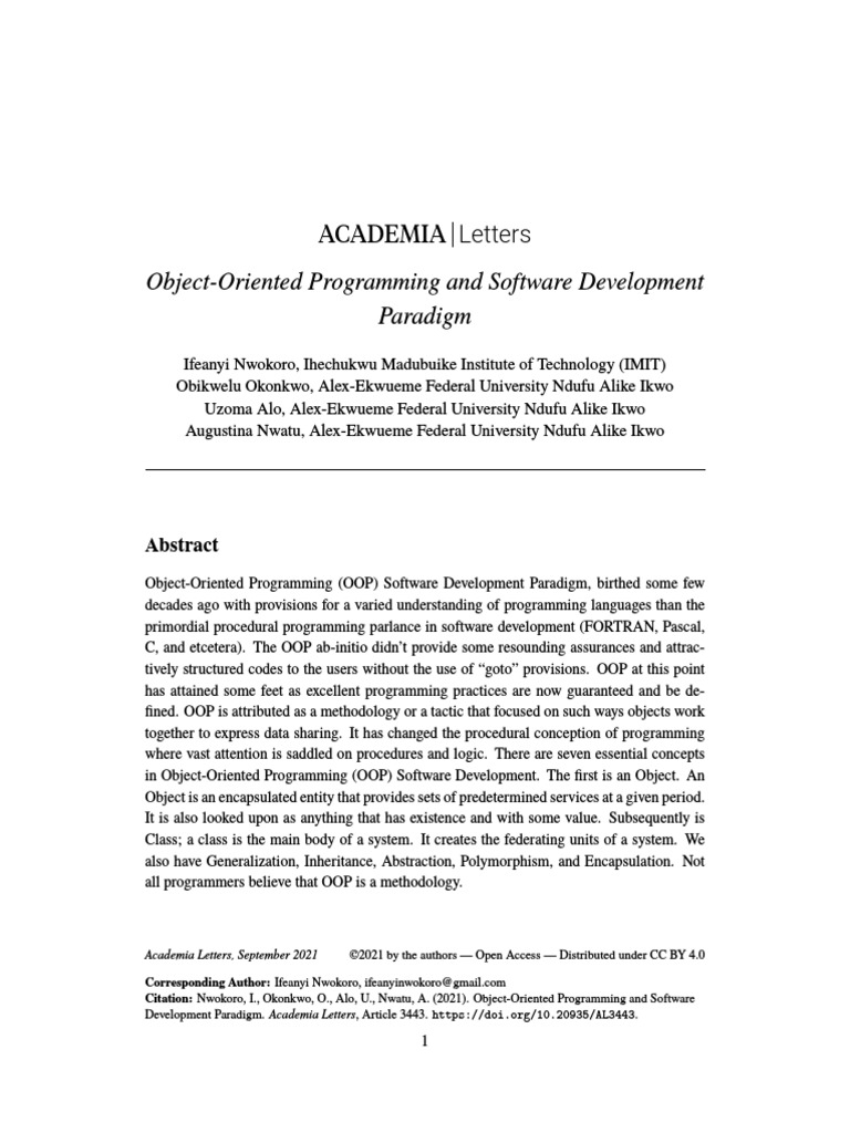 Object Oriented Programming and Software | PDF | Object Oriented Programming | Object (Computer ...