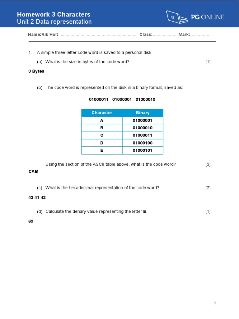 Unit 2 Data Representation: Homework 3 Characters | PDF | Ascii | String (Computer Science)