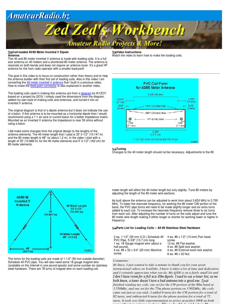 Coil-Loaded 40/80 Meter Inverted V Dipole Antenna Video Instructions ...
