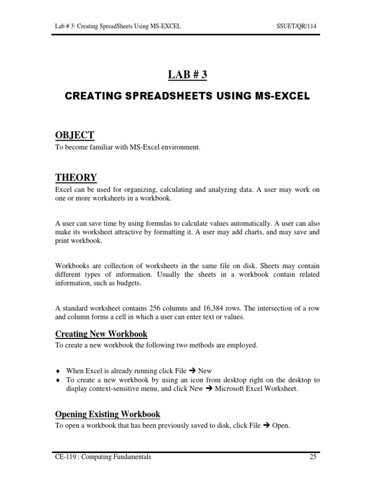 MS Excel Lab Guide | PDF | Spreadsheet | Microsoft Excel MS Excel Lab Guide | PDF | Spreadsheet | Microsoft Excel