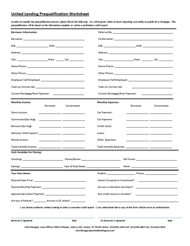 United Lending Mortgage Prequalification Form | PDF | Loans | Mortgage Loan